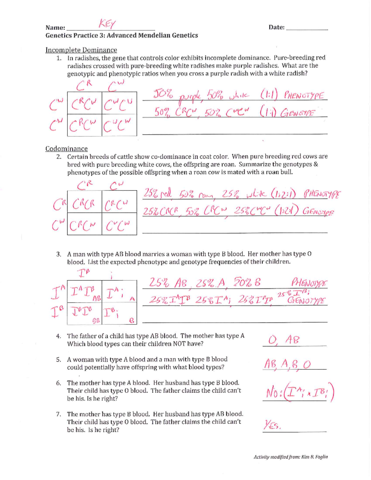 Genetics Practice 3 - Advanced Mendelian Genetics Key Answers - Studocu