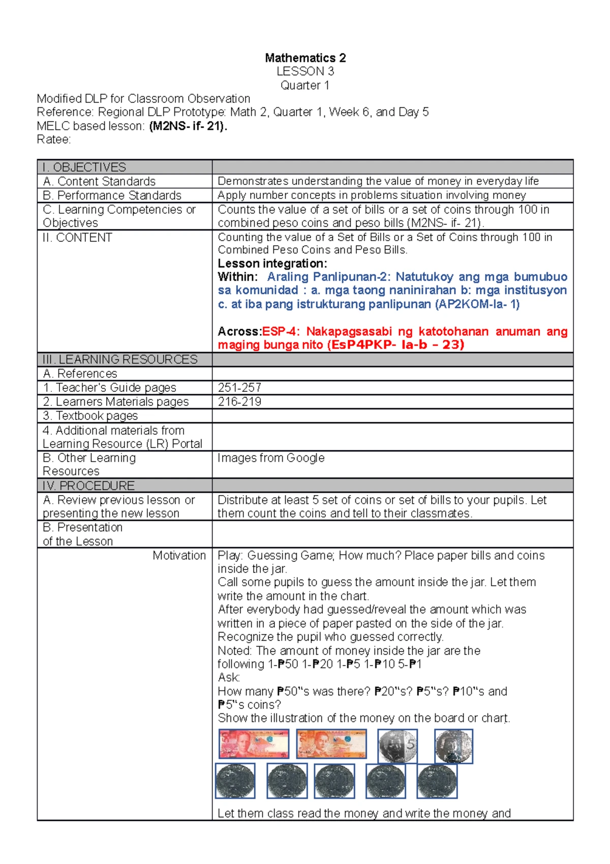 Mathematics 5 LP - Lesson plan - Mathematics 5 LESSON 1 Quarter ...