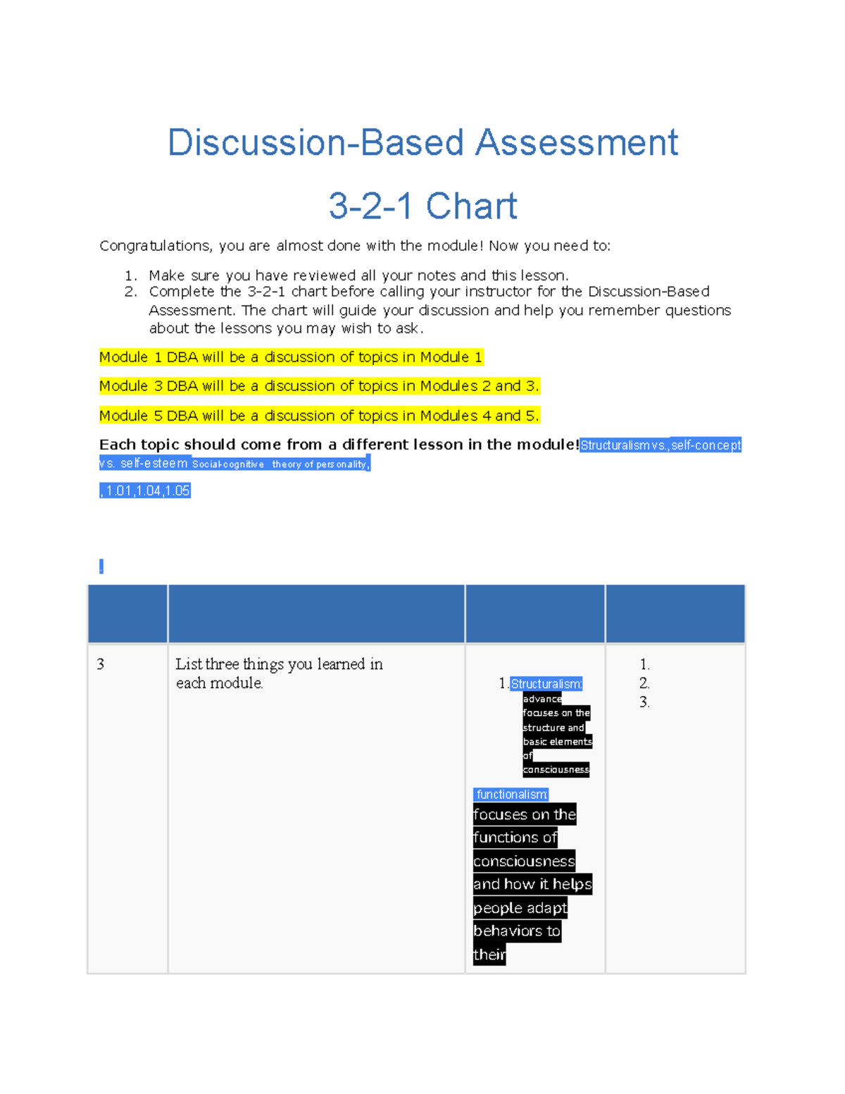 DBA 3-2-1 Chart Preparation Guide for Module Discussions - Studocu