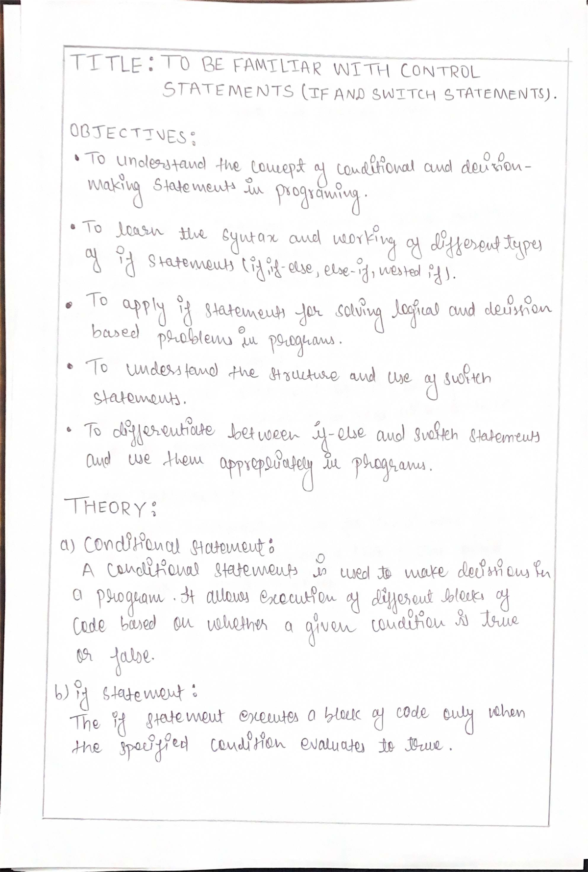 Control Statements: Understanding If and Switch Statements - Studocu