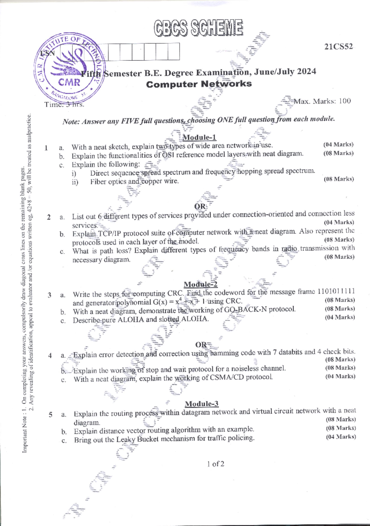VTU 21CS52 Computer Networks QP - Jun-July 2024 Exam Paper - Studocu