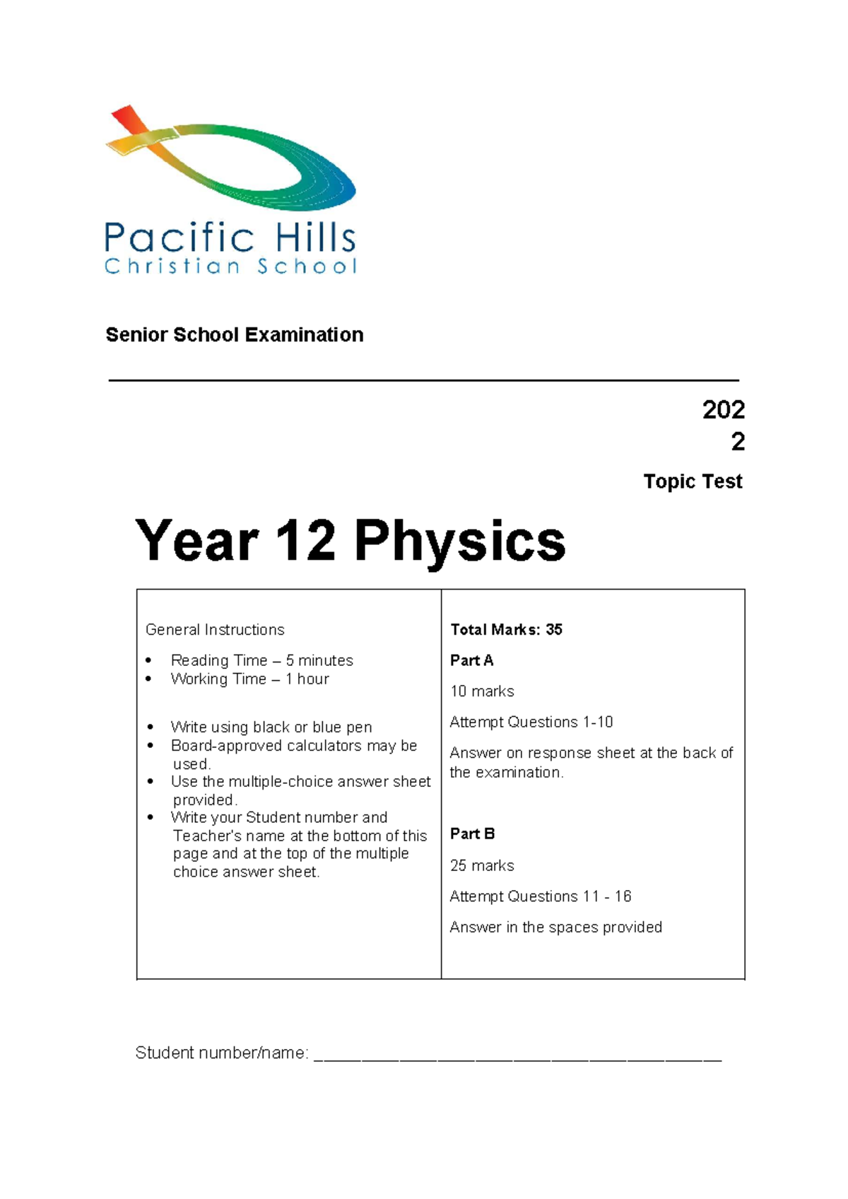 Module 5 Physics Assessment 1: Year 12 Topic Test Guide - Studocu