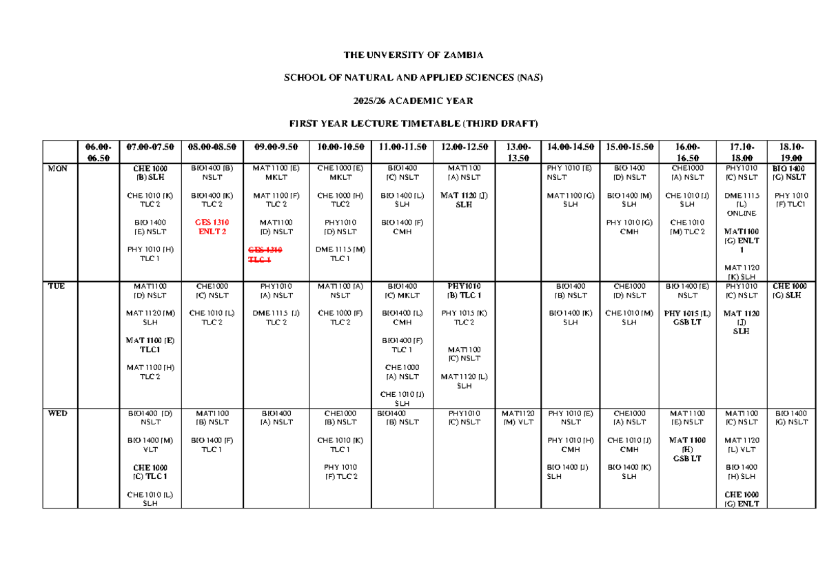 2025-26 NAS First Year Lecture Timetable (3rd Draft) - Studocu