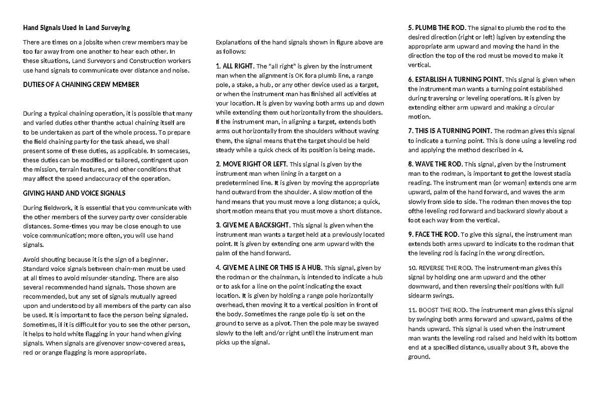 Hand Signals in Land Surveying: Effective Communication Methods - Studocu