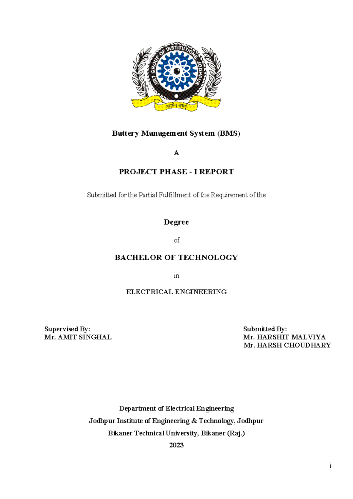 Battery mangement system (BMS) project report - Battery Management ...