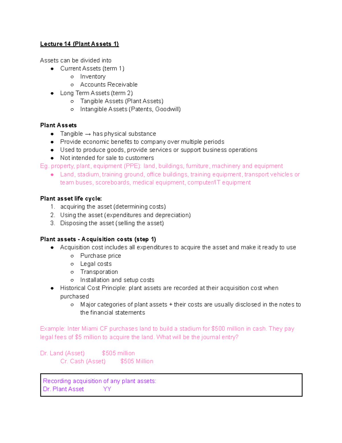 Comm 293 Lecture Notes: Plant Assets & Depreciation Concepts - Studocu