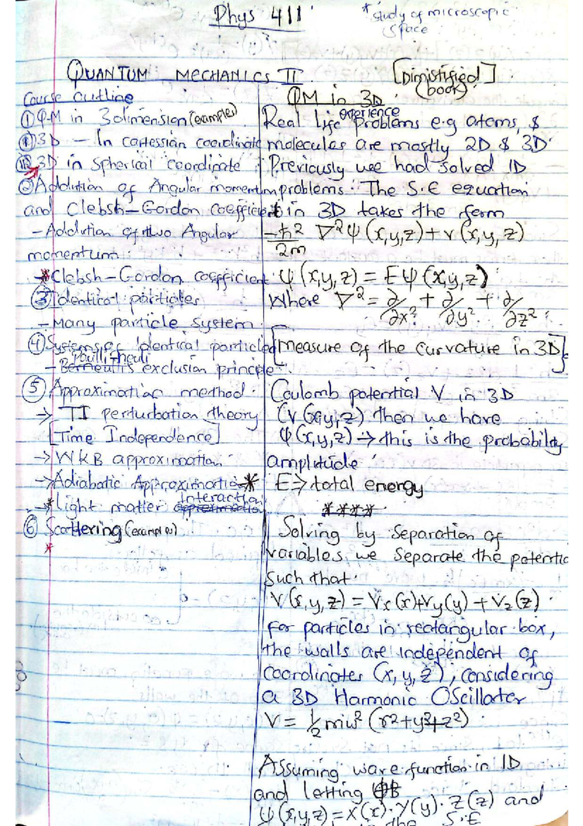 QM II Notes - Revision Questions on Quantum Mechanics in 3D - Studocu