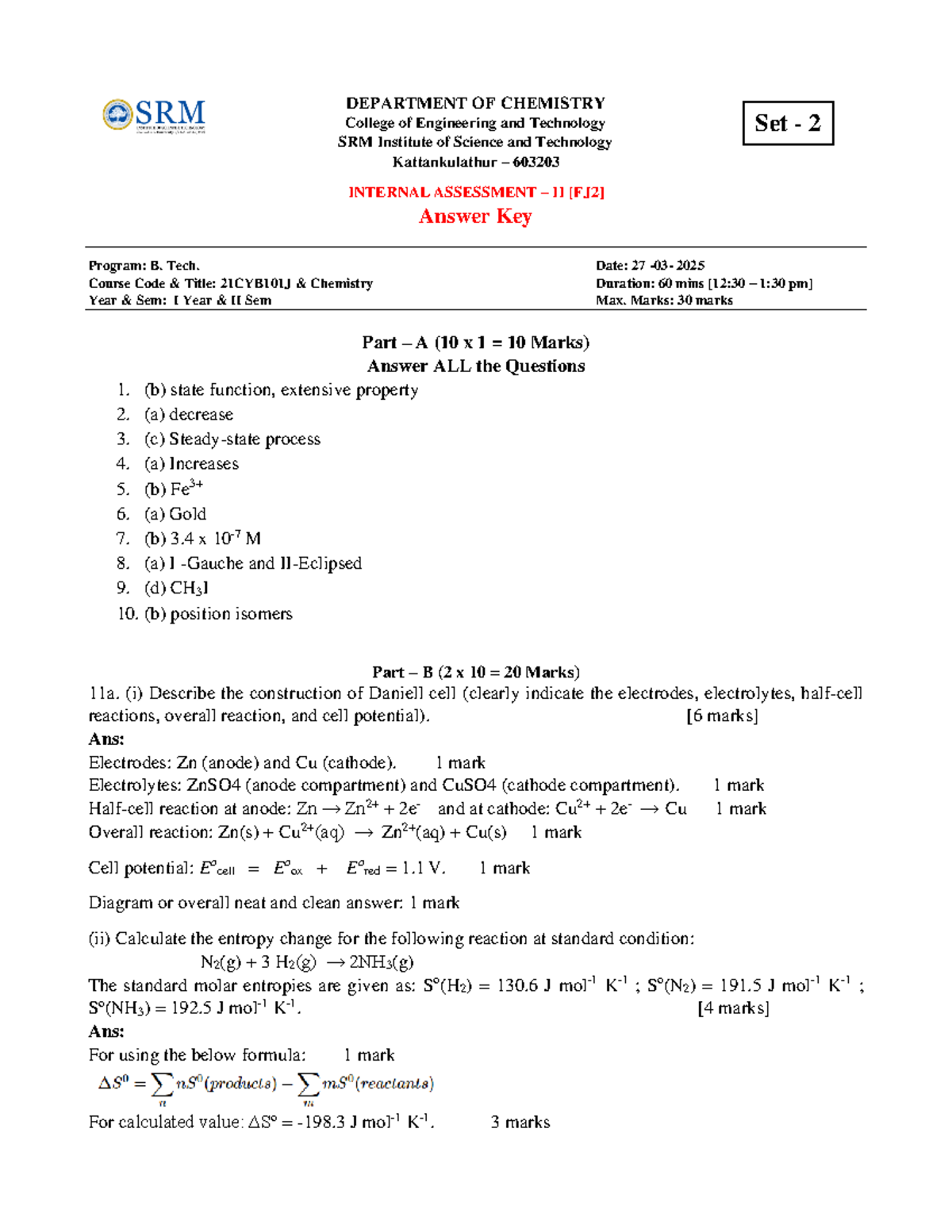 Ans Key 21CYB101J AN FJ2 March 2025 - INTERNAL ASSESSMENT – II [FJ 2 ...
