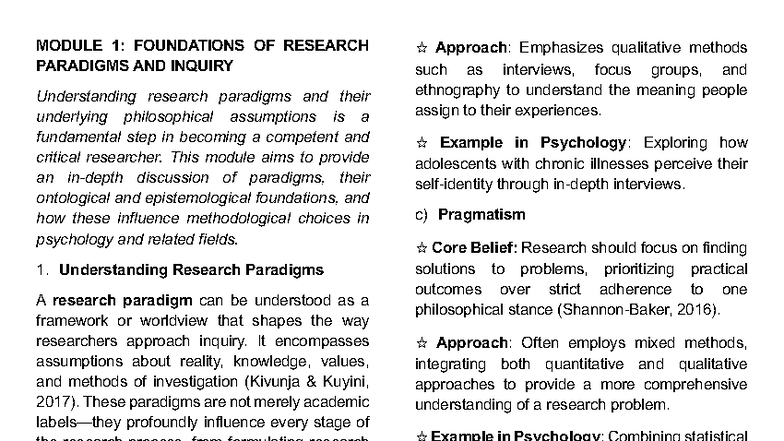 MODULE 1: FOUNDATIONS OF RESEARCH PARADIGMS IN PSYCHOLOGY - Studocu