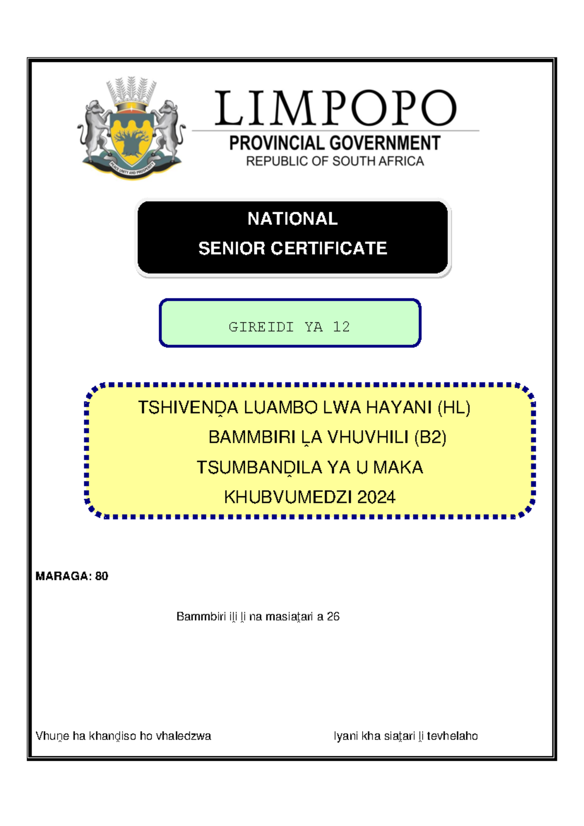 Tshivenda HL P2 Prep 2024 Memo: Analyzing Answering Methods - Studocu
