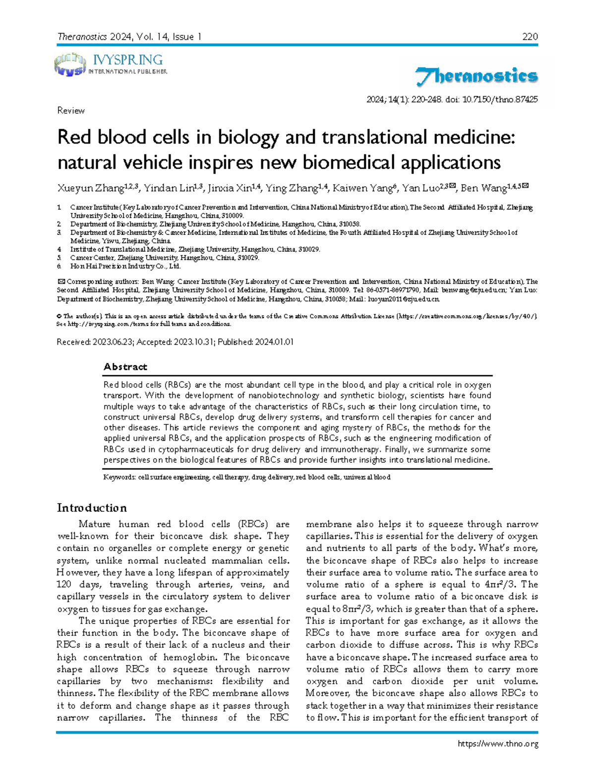 Engineering of Red Blood Cells: Innovations in Biomedical Applications ...