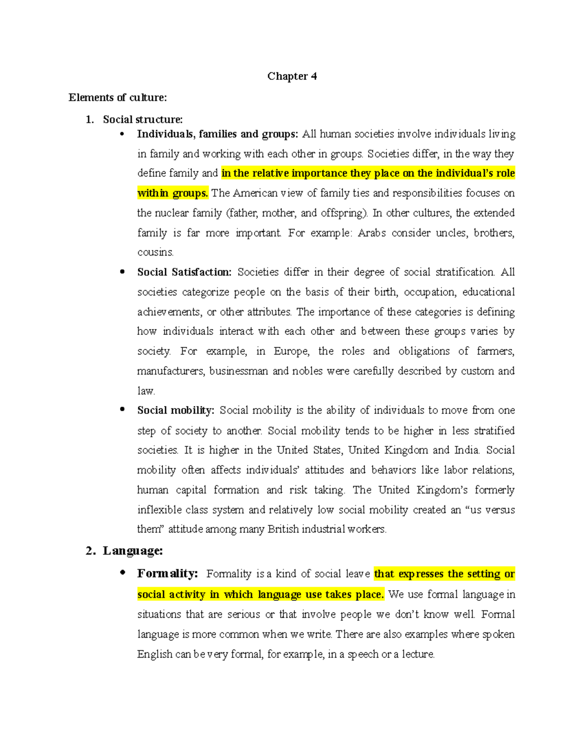 Chapter 4 Notes: Elements of Culture and Communication Concepts - Studocu