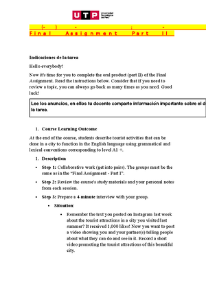 Ingles I TASK WEEK 17 - Tarea semana 17 - ingles, tarea - WEEK 17 - TASK: ASSIGNMENT - FINAL ...