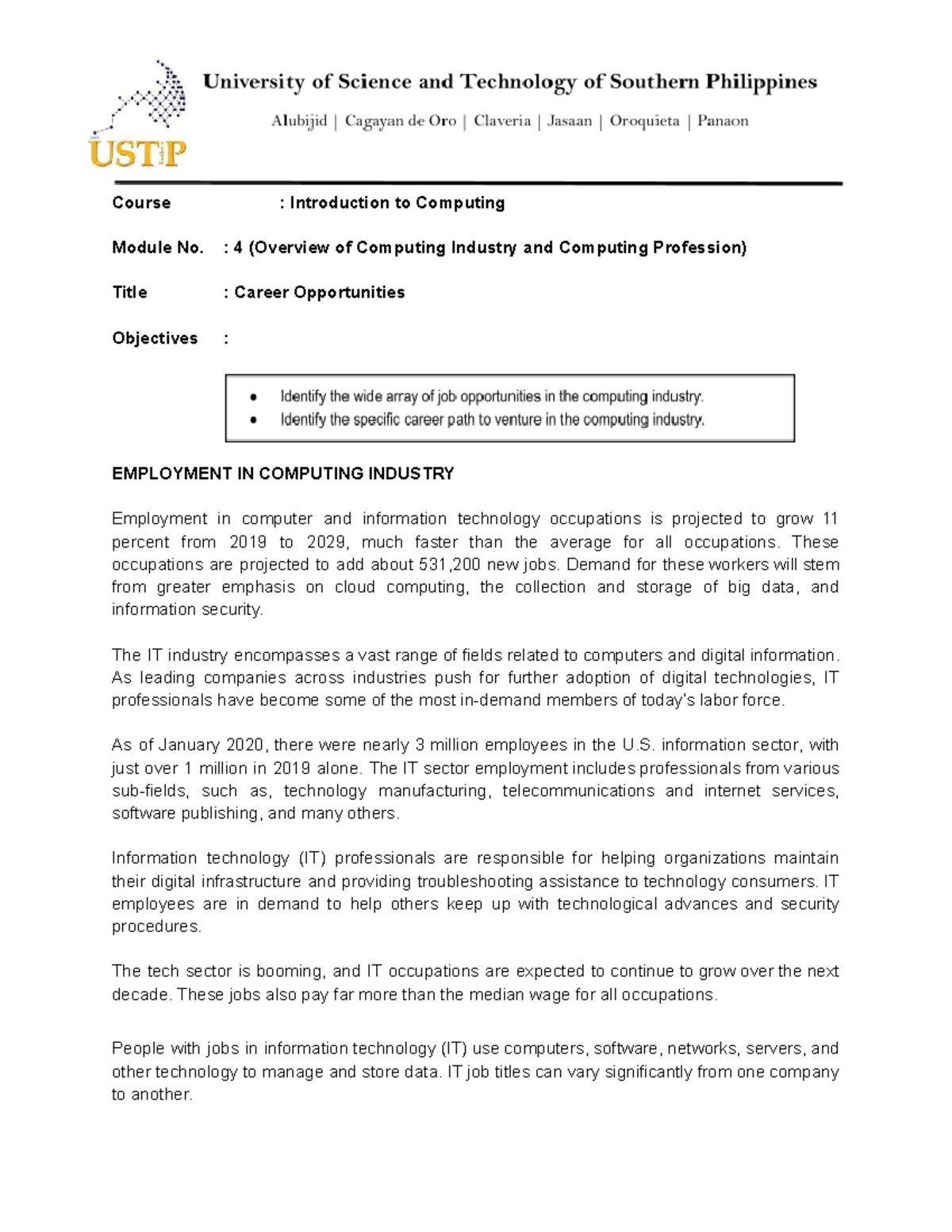IT111 Mod4B - yes - Course : Introduction to Computing Module No. : 4 ...