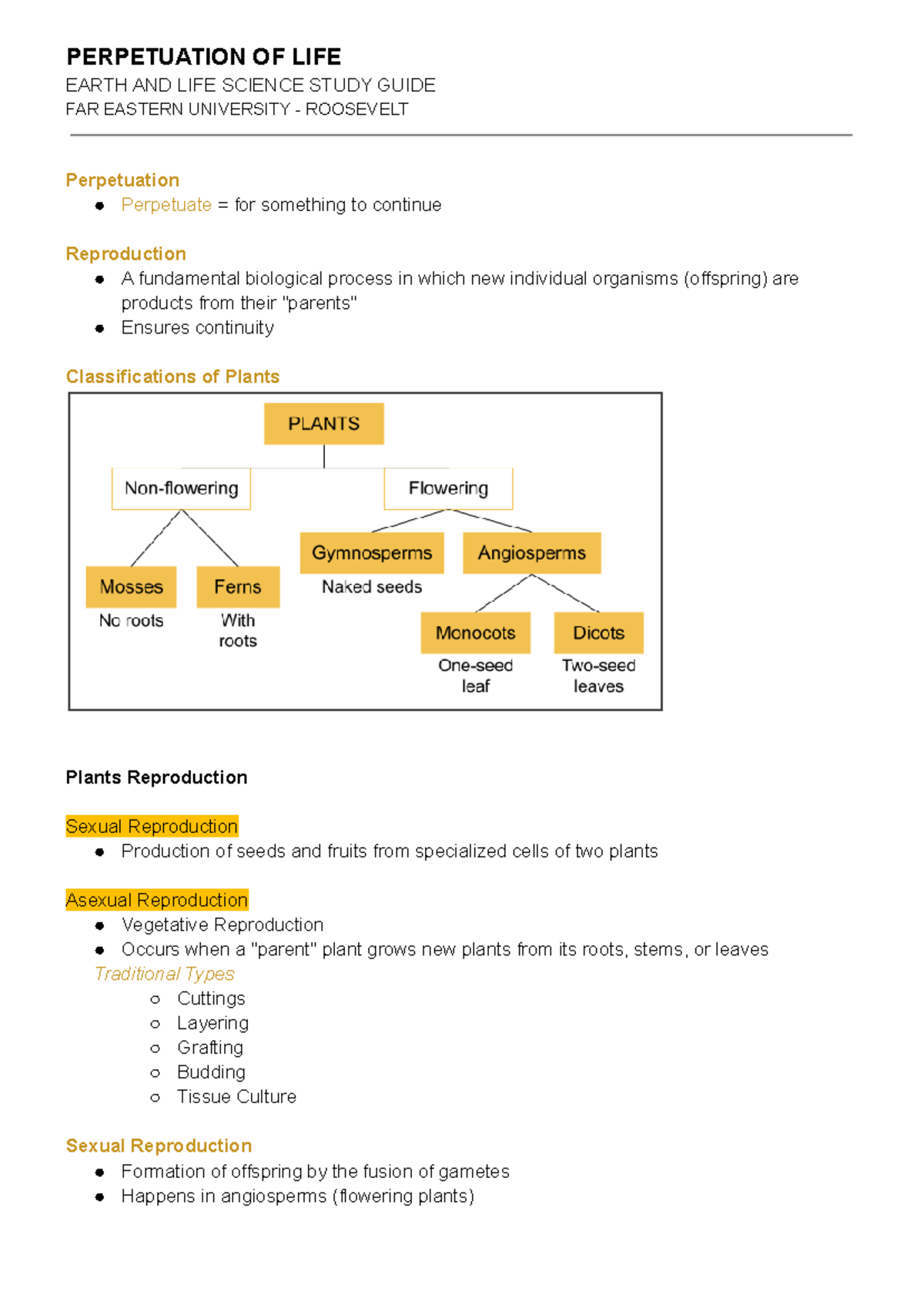FAR EASTERN UNIVERSITY - ROOSEVELT: Earth & Life Science Study Guide ...