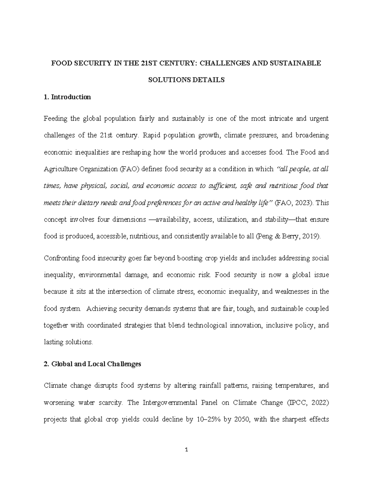 FOOD SECURITY IN THE 21ST CENTURY: CHALLENGES & SOLUTIONS - Studocu