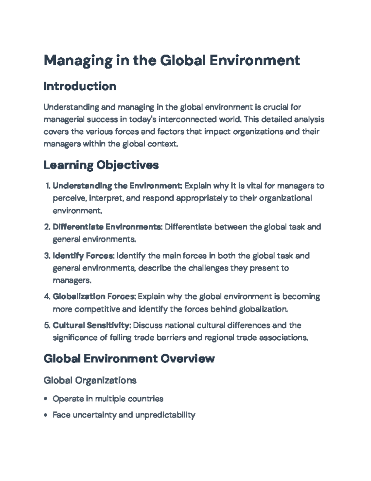 Managing in the Global Environment: Key Forces & Challenges for ...