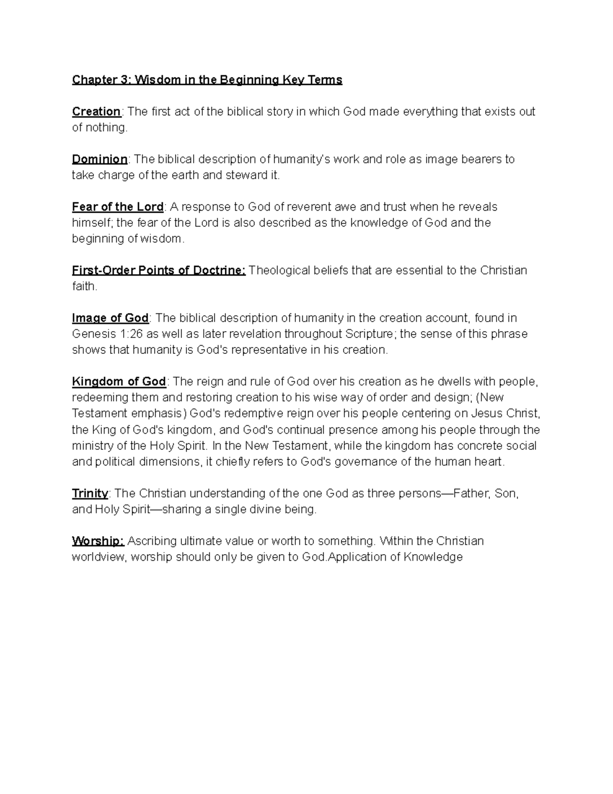 Chapter 3: Key Terms of Wisdom in the Beginning (BIBL 101) - Studocu