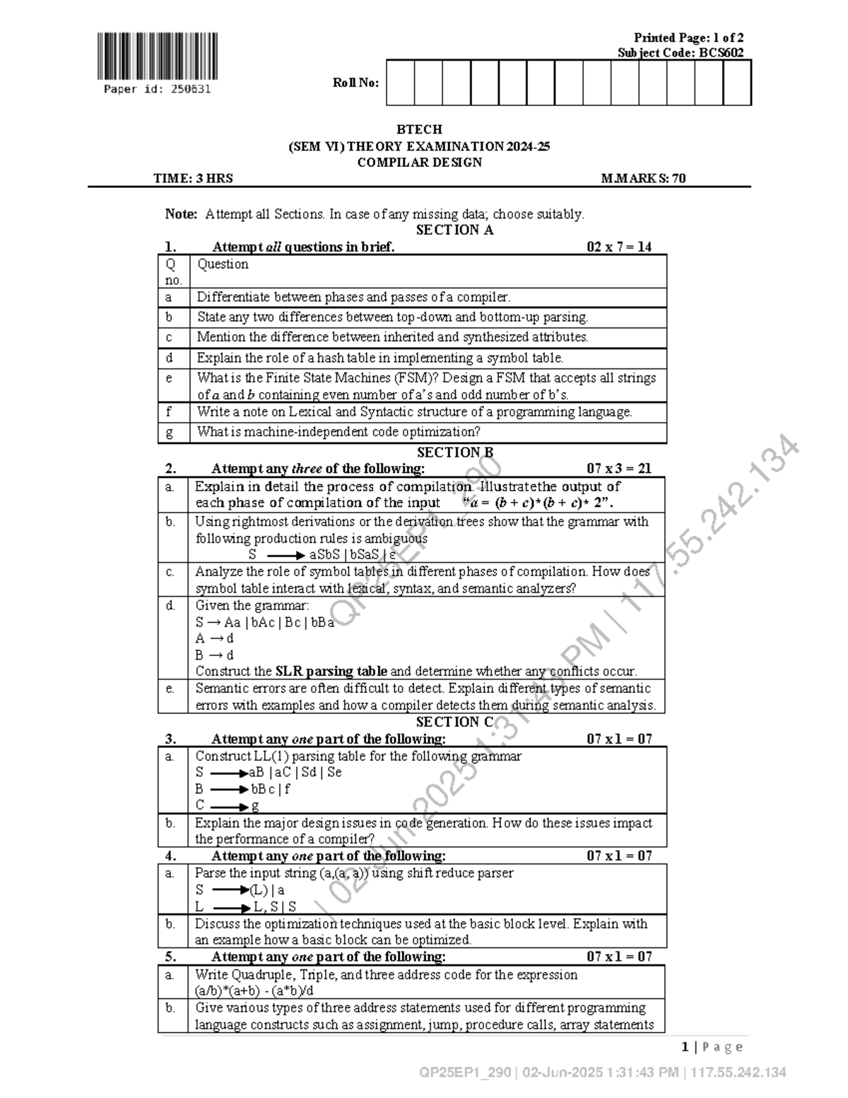 BCS602 - Compiler Design Theory Exam Notes - Studocu