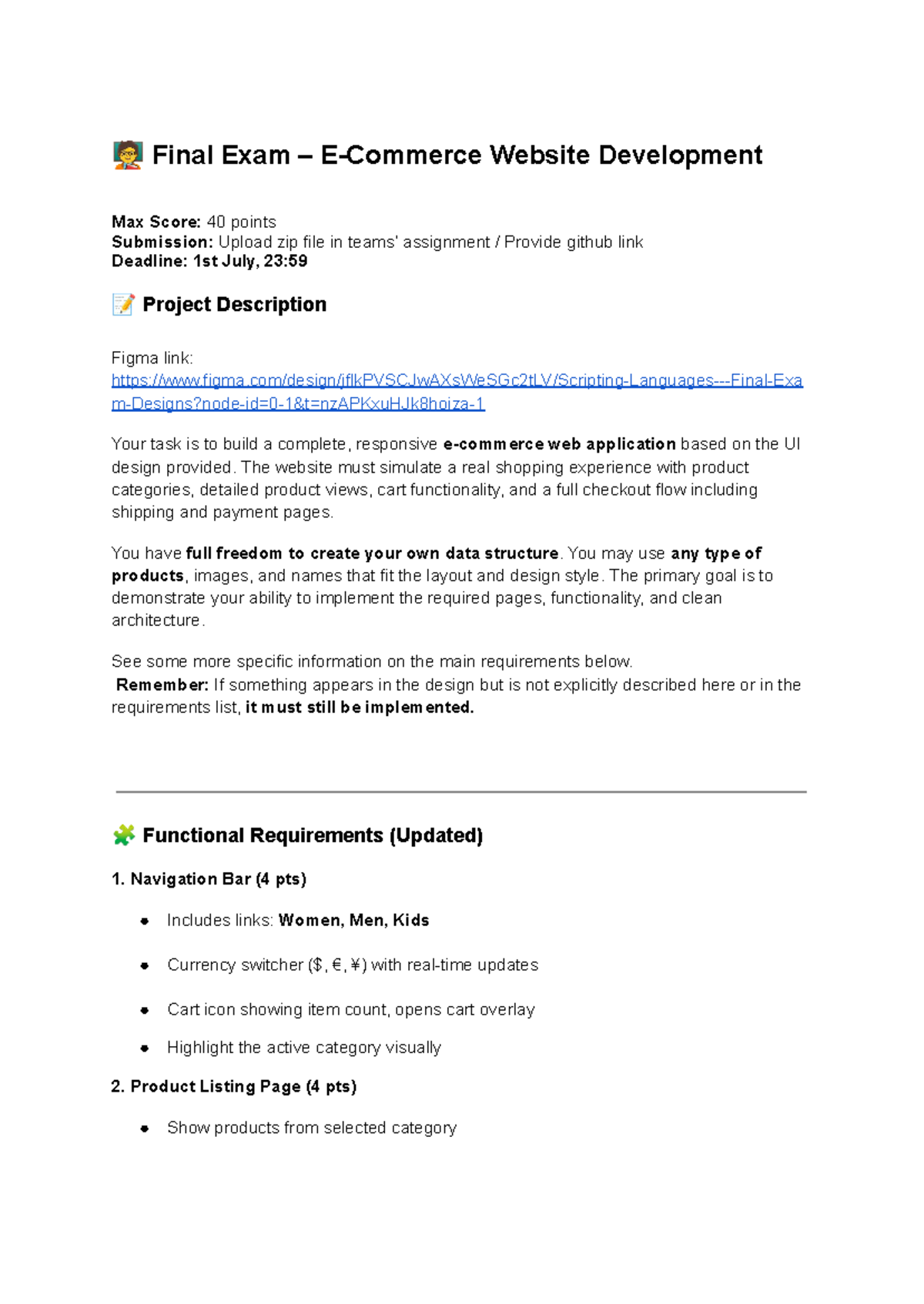 Final Exam - Web Development Project Guidelines (Max Score: 40) - Studocu