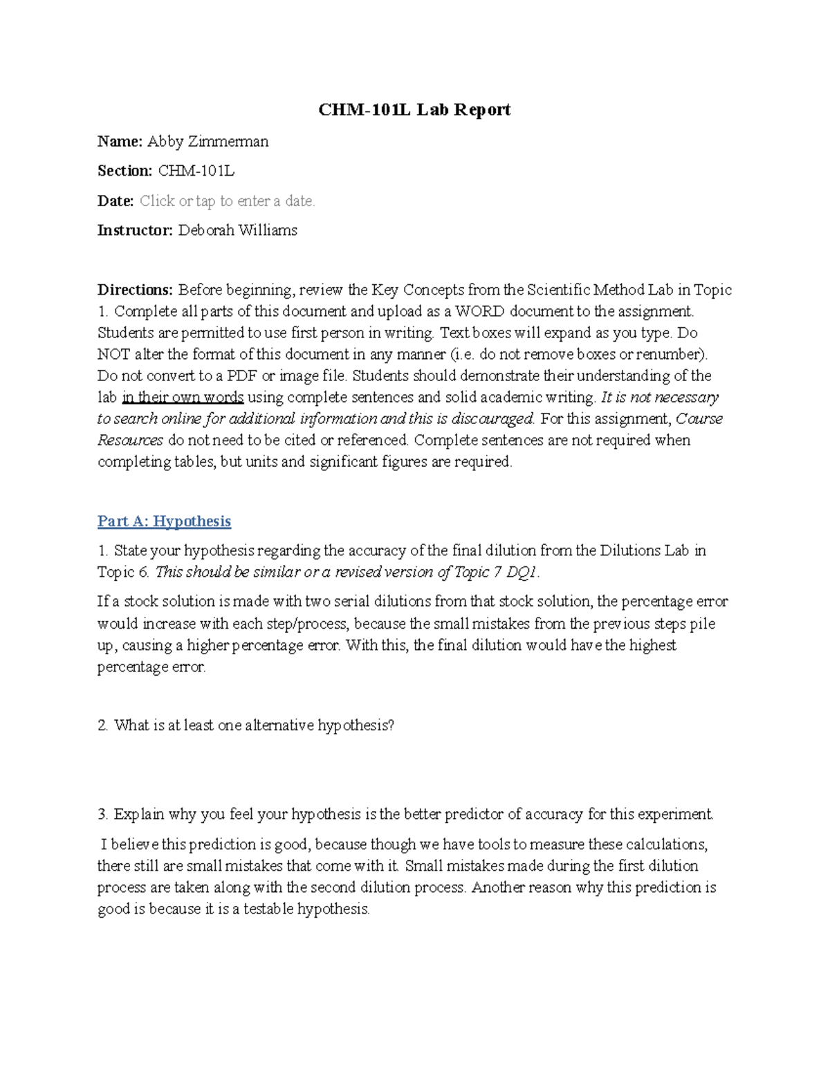 CHM-101L Lab Report: Understanding Dilutions and Accuracy in ...