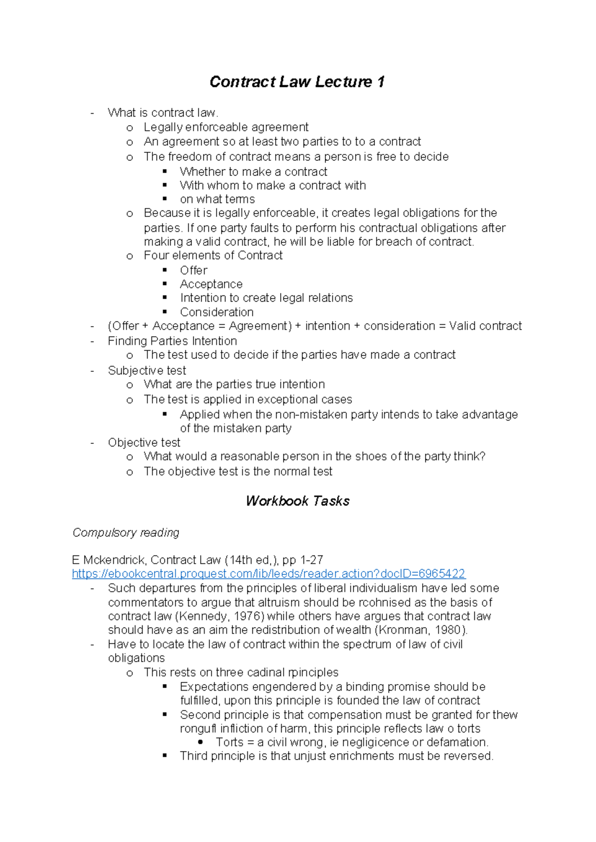 Contract Law Lecture 1: Understanding Legal Agreements and Principles ...