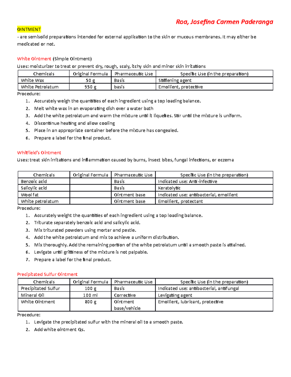 DDS Lab: Preparation Techniques for Ointments, Pastes, and Creams - Studocu