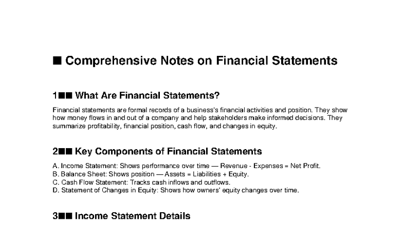 Financial Statements Notes: Key Components & Analysis - Studocu