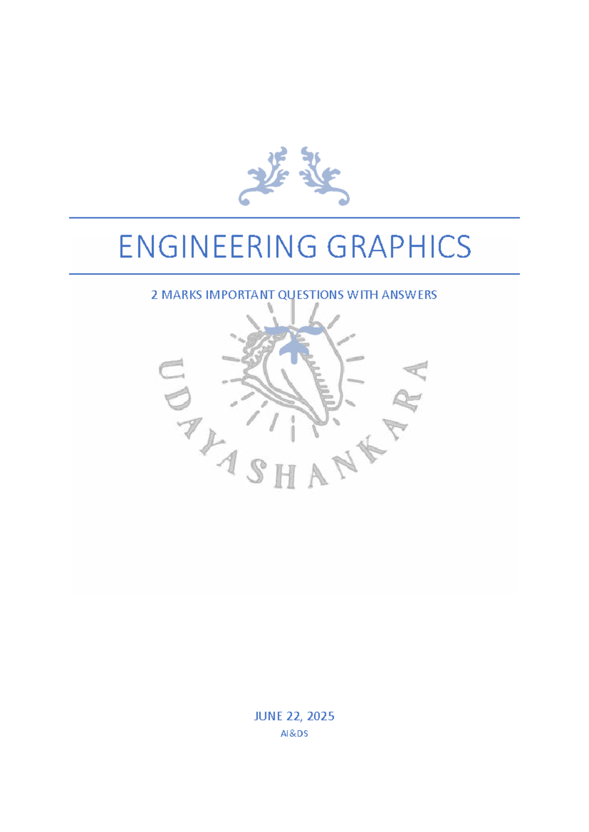 ENGG GRAPHICS 2 MARKS IMPORTANT Q&A JUNE 2025 - Studocu