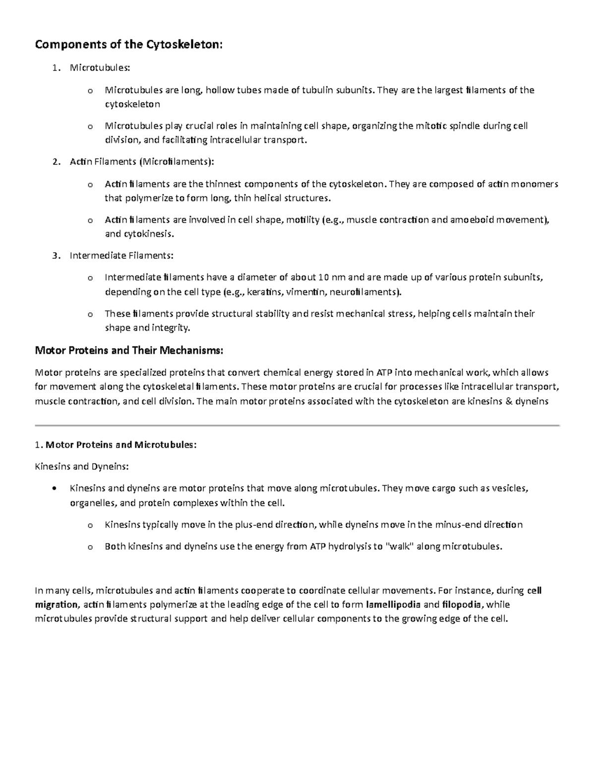 MLB 101: Cytoskeleton, ECM, and Photosynthesis Overview (Units 1-3) - Studocu