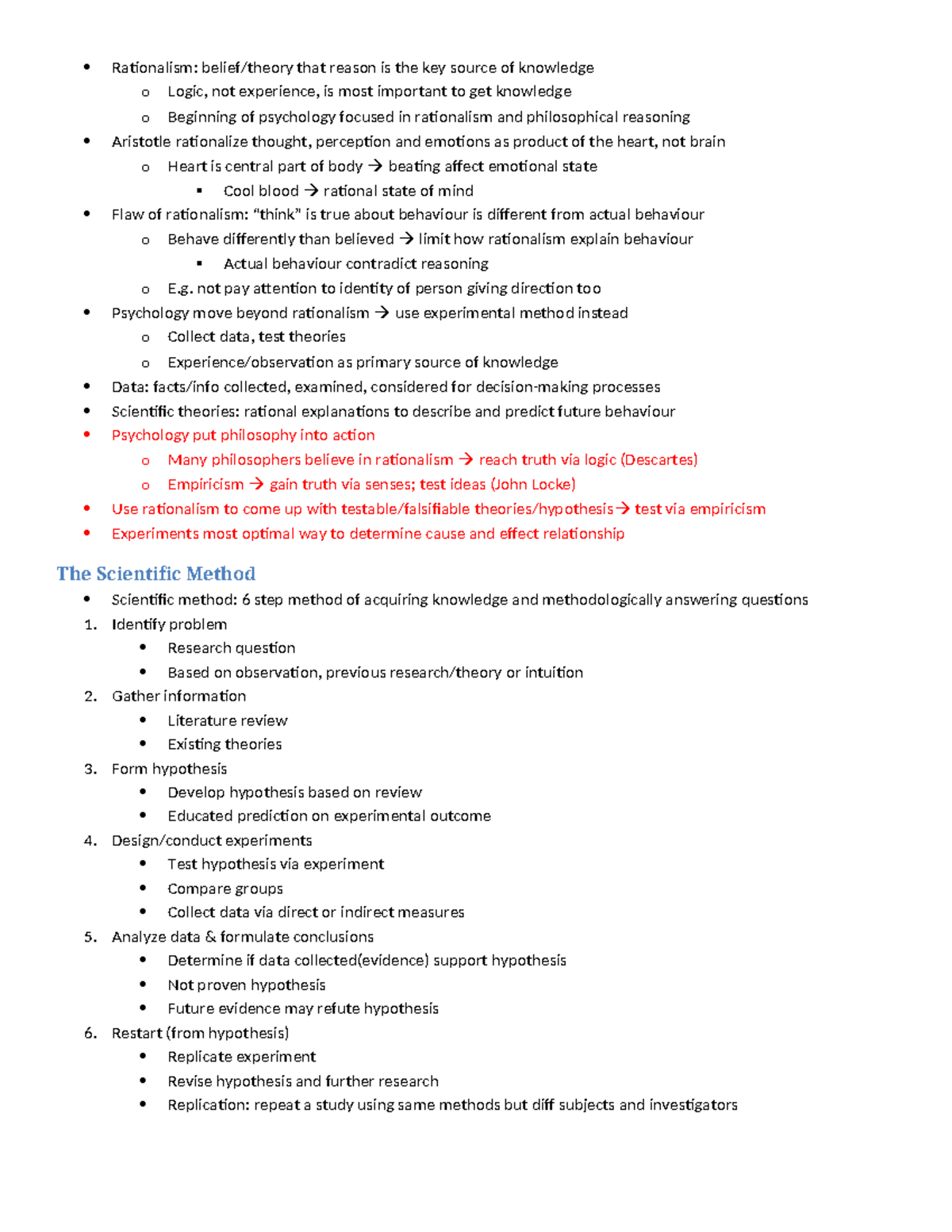 Chpt 2 - Chapter 2 notes - Rationalism: belief/theory that reason is ...
