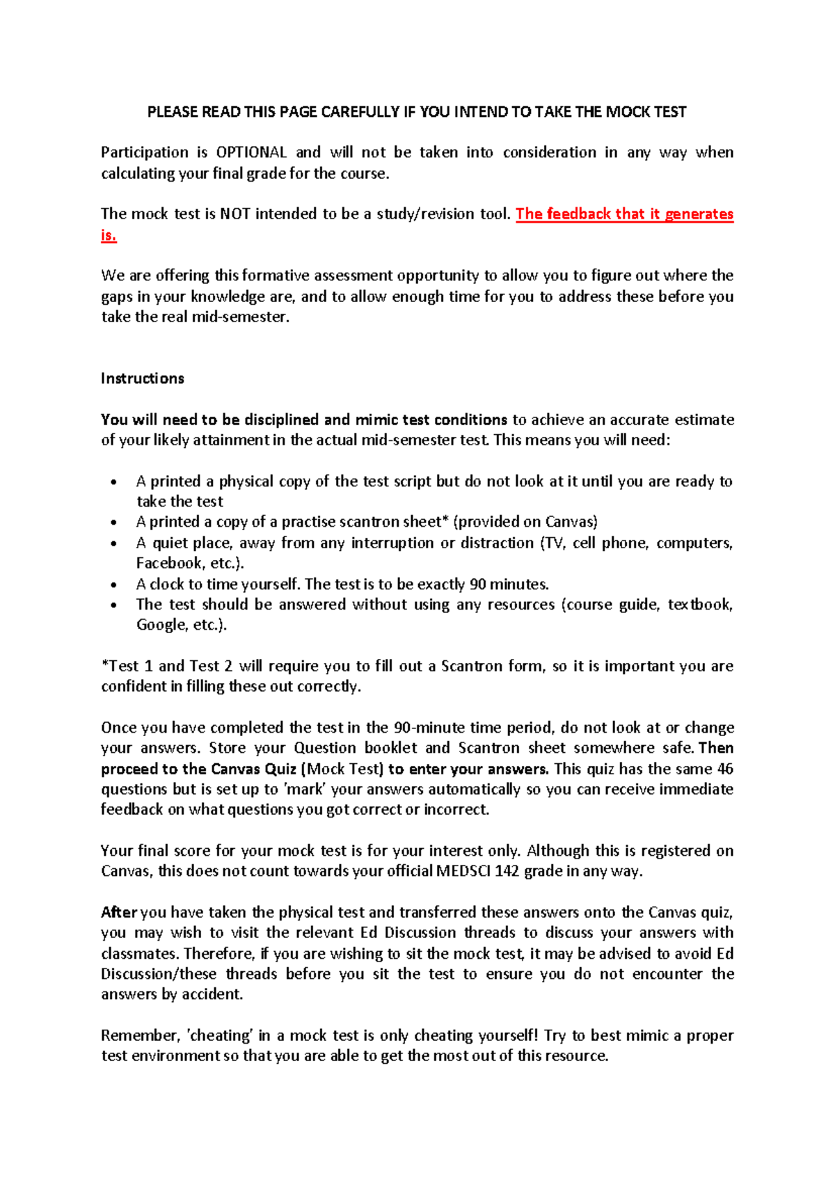 MEDSCI 142 Mock Test 2025: Question Booklet and Instructions - Studocu