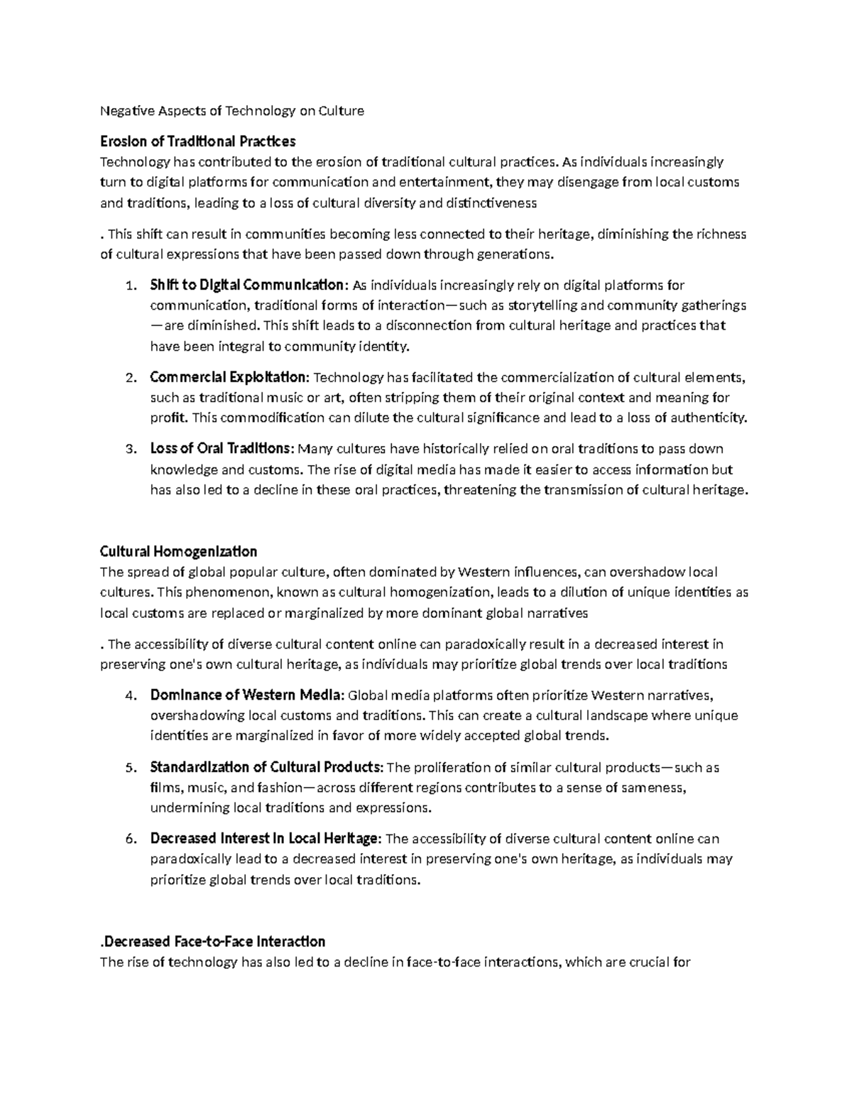Negative Aspects of Technology on Culture - As individuals increasingly ...
