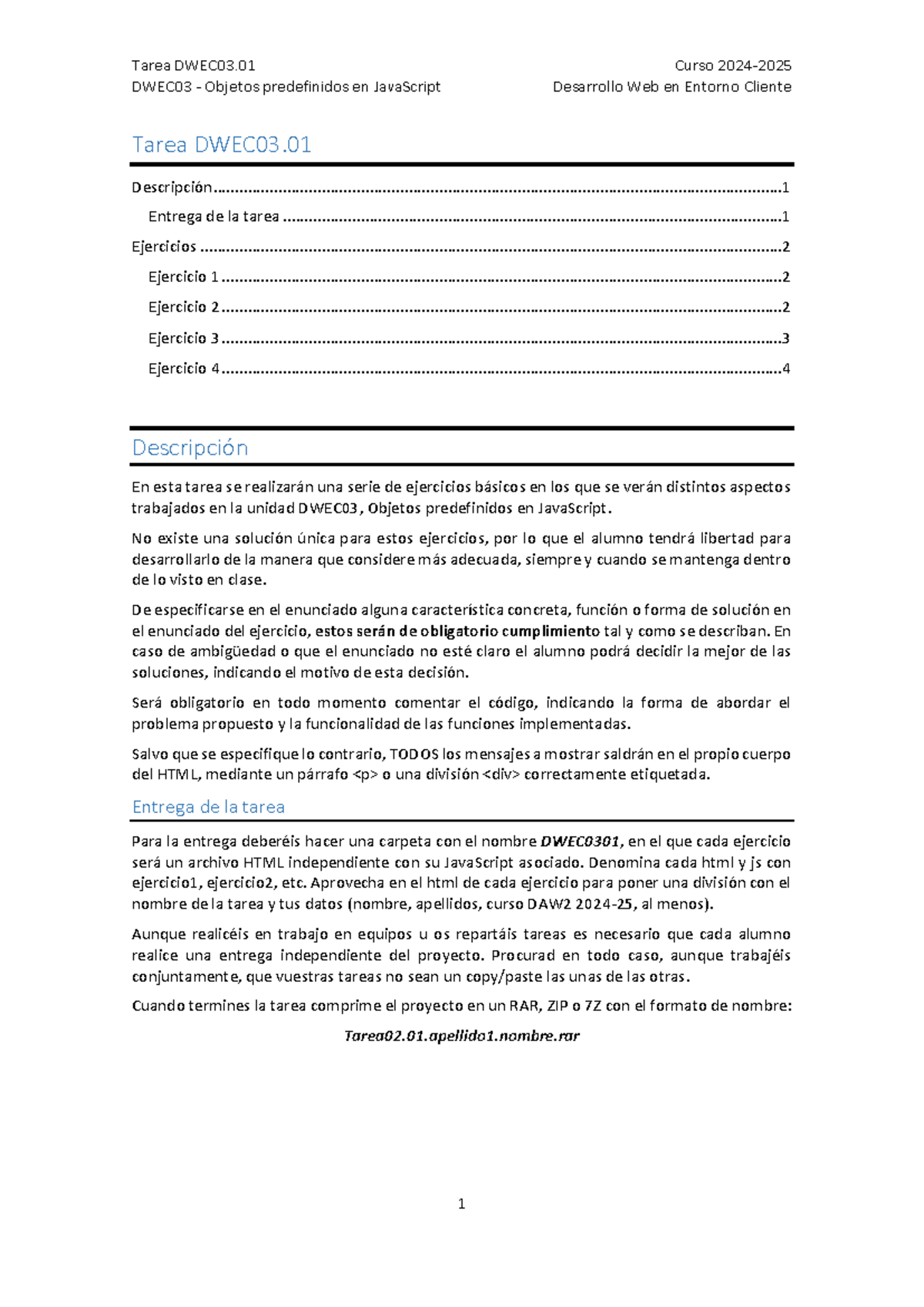 DWEC03 - Ejercicios sobre Objetos Predefinidos en JavaScript - Studocu