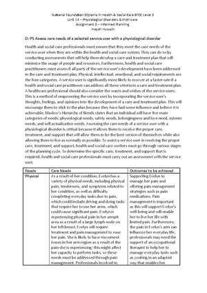Unit 14 - Physiological disorders and their care - P1 Explain the ...