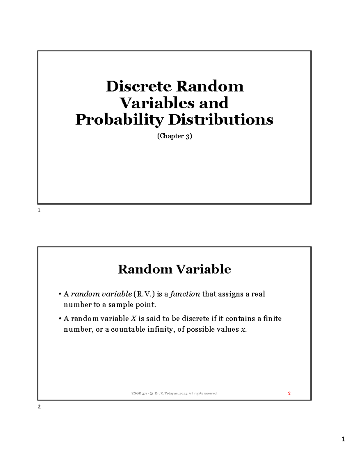 ENGR 371 - Chapter 3: Discrete Random Variables & Probability ...