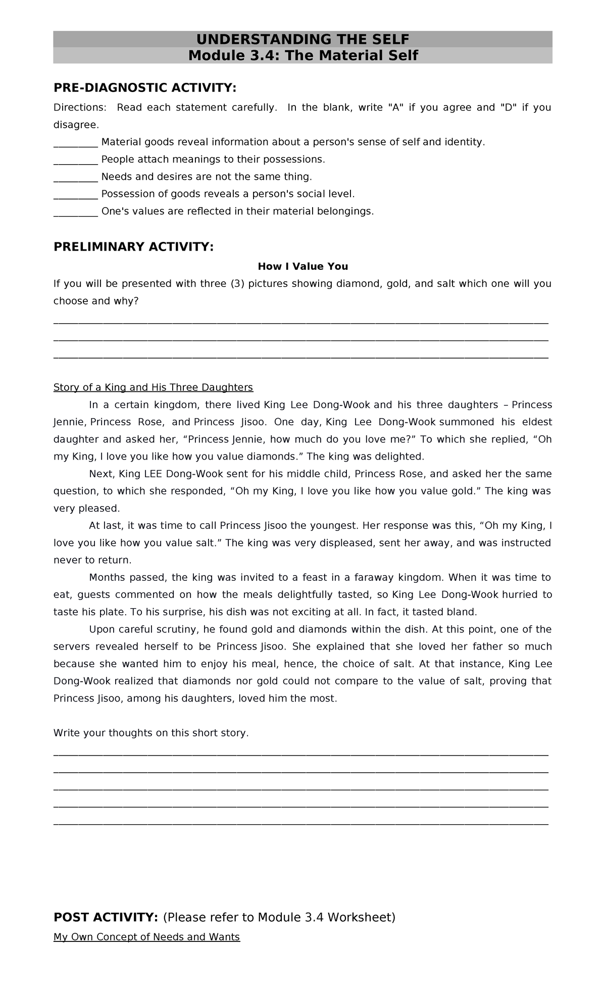 11 UTS- Module-3 - UTS - UNDERSTANDING THE SELF Module 3: The Material ...