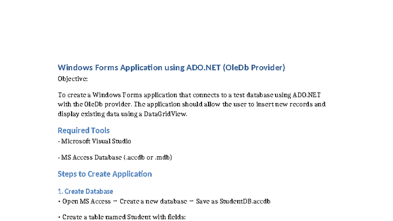 ADO.NET Windows Forms App: Connecting to MS Access DB - Studocu