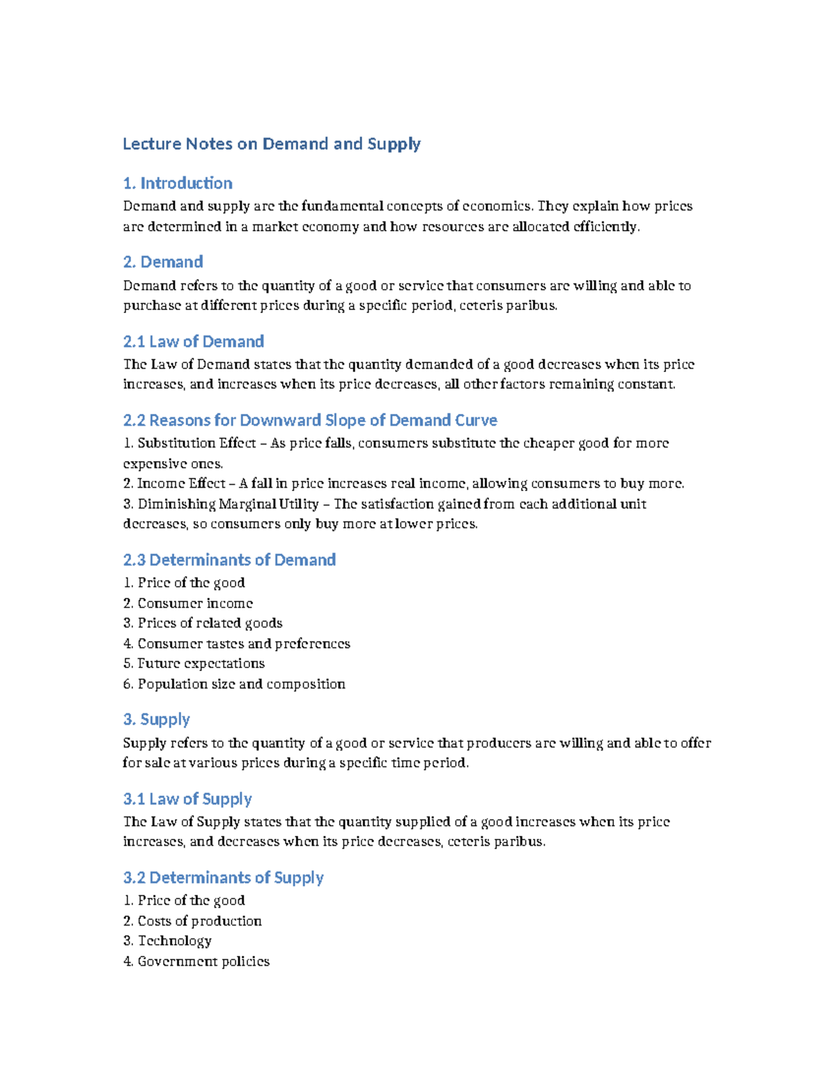 Lecture Notes on Demand and Supply (ECO101) - Studocu