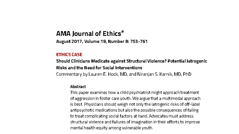 AMA Journal of Ethics, Aug 2017: Addressing Iatrogenic Risks in Foster ...