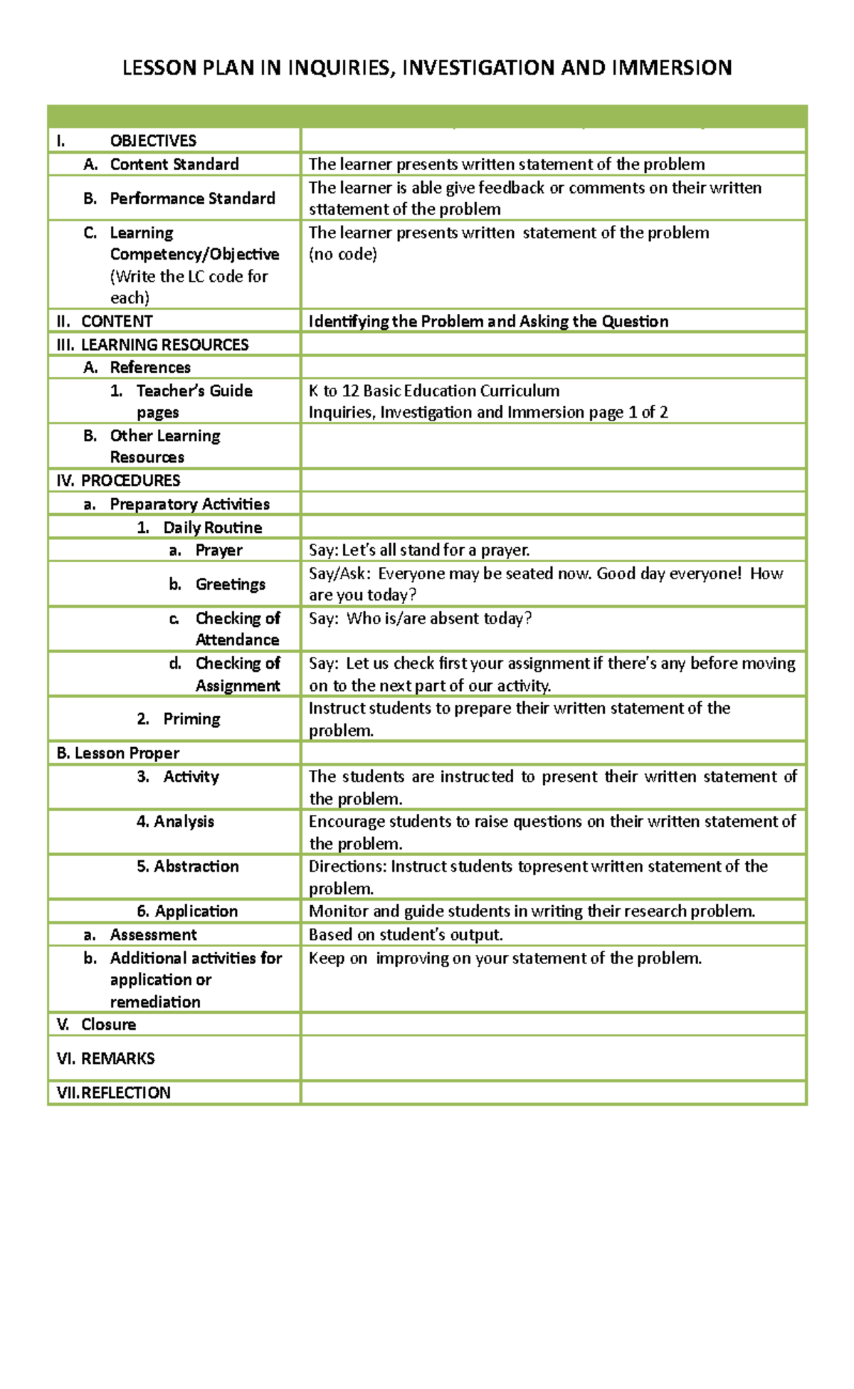 Lesson Plan for Inquiry and Investigation: Daily Instruction Guide 2022 ...