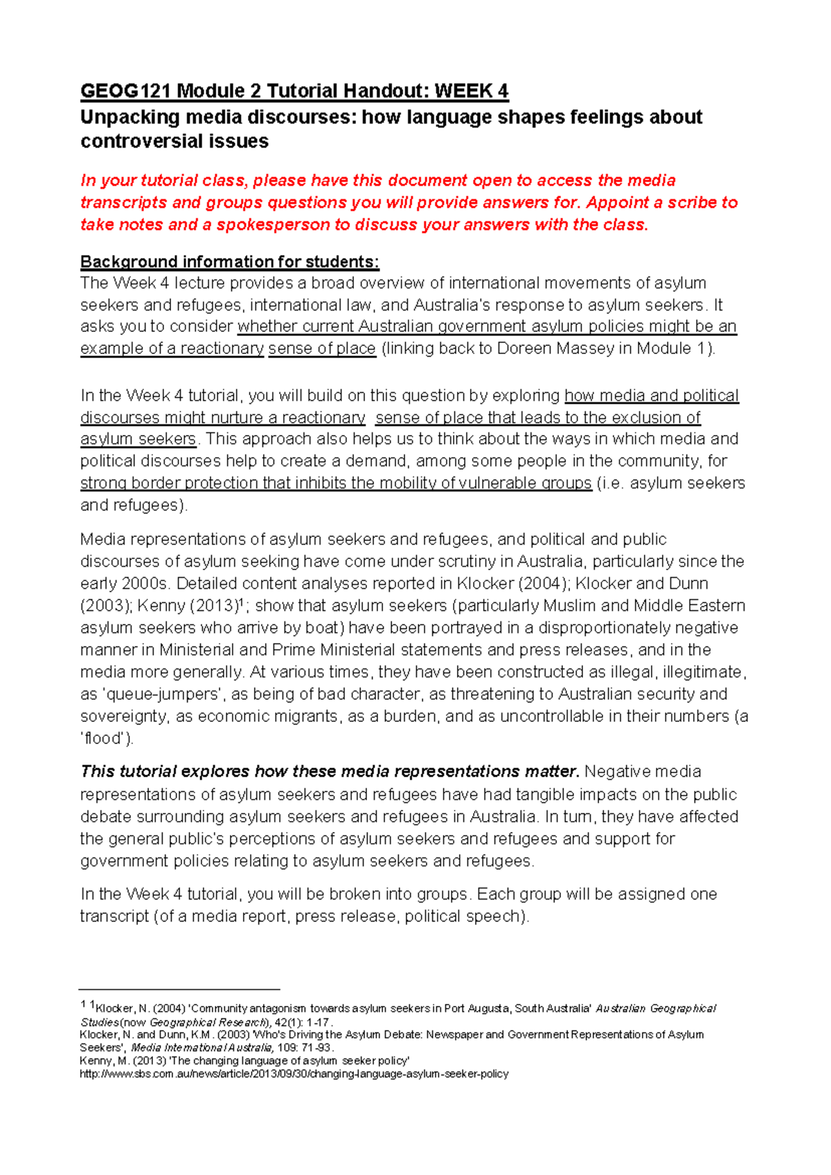 GEOG121 Week 4 Tutorial Handout: Media Discourses on Asylum Seekers ...