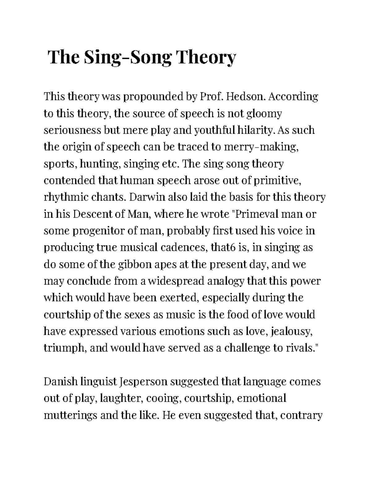 The Sing-Song Theory of Speech: Origins in Play & Rhythm - Studocu
