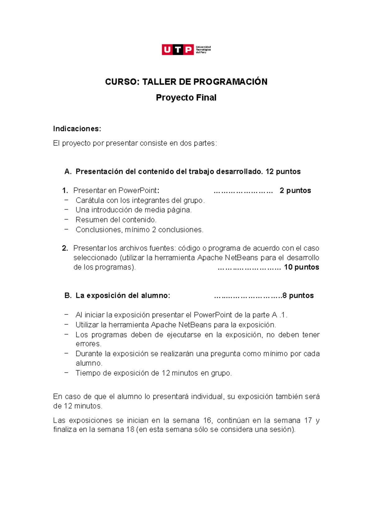 Proyecto Final CURSO: TALLER DE PROGRAMACIÓN - Agosto 2025 - Studocu
