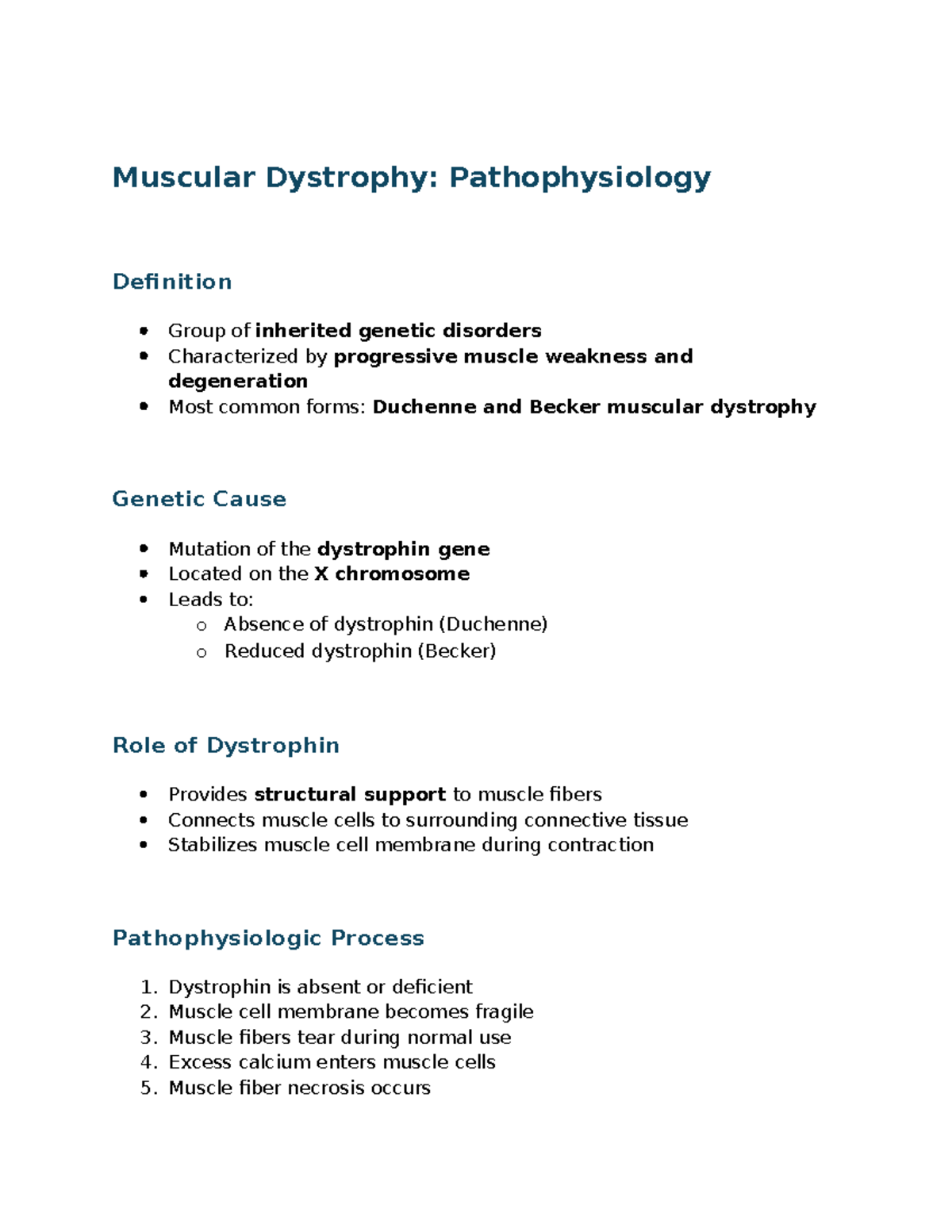 Document 7 - Muscular Dystrophy Etiology & Pathophysiology Overview ...