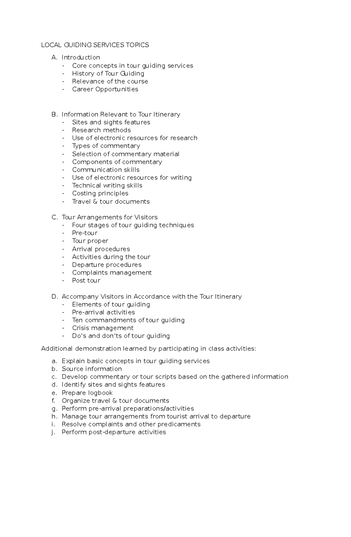 Tour Guiding Services: Key Concepts & Itinerary Essentials - Studocu