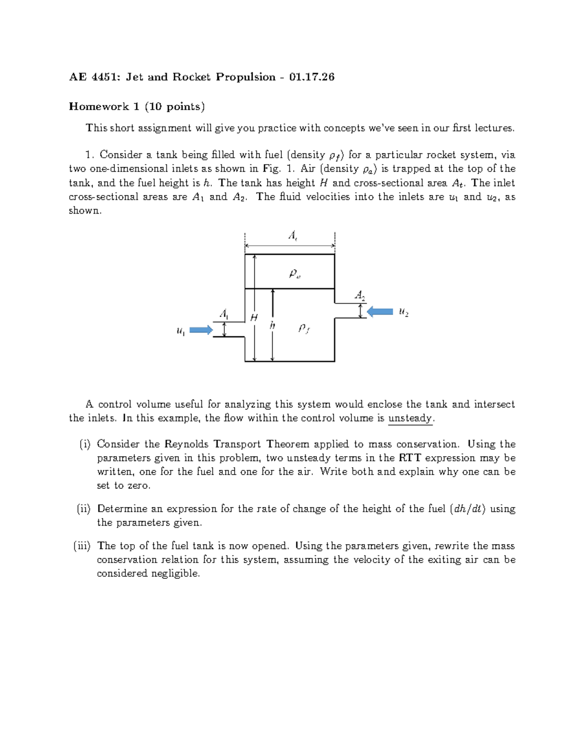 AE 4451: Homework 1 on Jet and Rocket Propulsion Concepts - Studocu