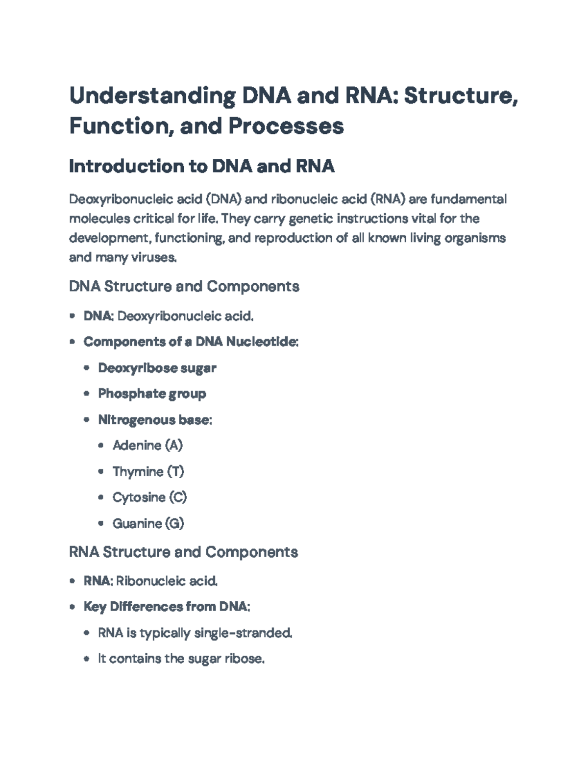 Understanding DNA and RNA: Structures and Functions in Biology ...