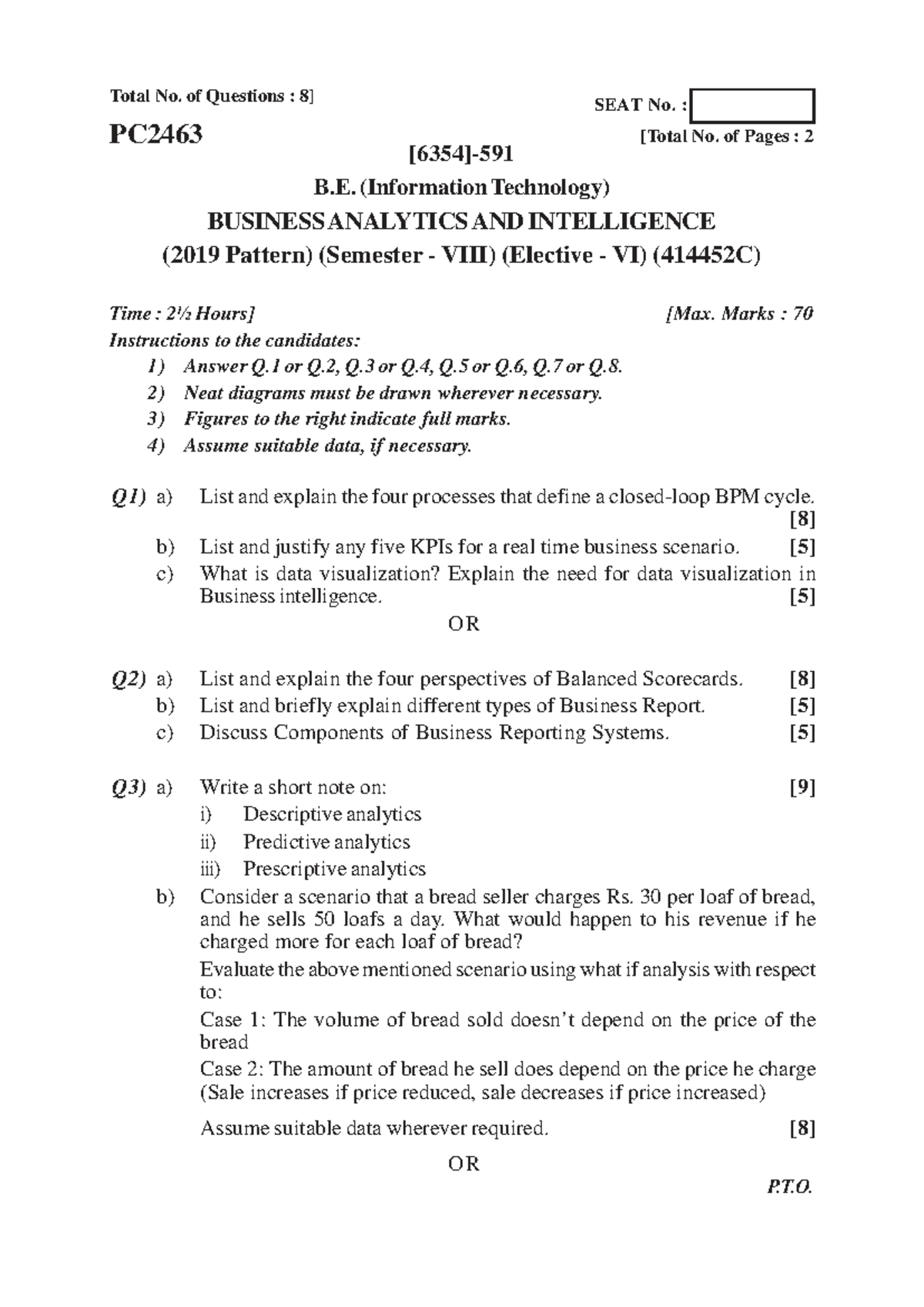 BAI (414452C) Business Analytics & Intelligence Exam Paper (2019) - Studocu