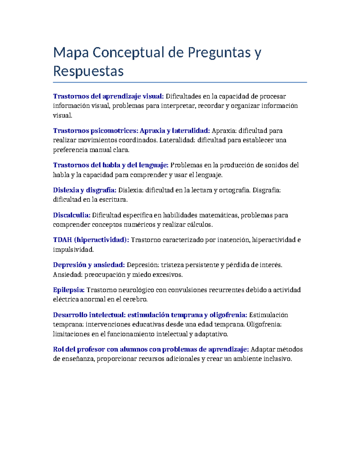 Mapa Conceptual Preguntas Respuestas - Mapa Conceptual de Preguntas y Respuestas Trastornos del ...
